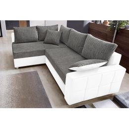 Ecksofa Collection AB "Parma L-Form, B: 224 cm", grau (wei&szlig;, grau), B:224cm H:84cm T:161cm, Kunstleder SOFTLUX / Struktur (80% Polyester; 20% Polyacryl);Microfaser PRIMABELLE (100% Polyester);Zierkissen: Jeweils analog des Korpusbezugs (Wendekissen, teilweise im Materialmix);Microfaser PRIMABELLE (100% Polyester) / Struktur (80% Polyester; 20% Polyacryl), Sofas, Ecksofa, Bettfunktion, Bettkasten &