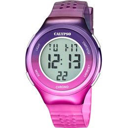 Chronograph Calypso Watches "Color Splash", lila (lila, pink), Armbanduhren, Damen, Chronograph, Armbanduhr, Quarzuhr, Damenuhr, Herrenuhr, digital, Stoppfunktion