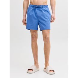 Jack & Jones Badeshorts JACK & JONES "JPSTMAUI TROPIC SOLID SWIM SHORTS SN", Herren, Gr. L, N-Gr, delft, Web, Obermaterial: 100% Polyester, unifarben, Badehosen Badeshorts, Kunstfaser, normal geschnitten