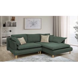Ecksofa Collection AB "Mandela L-Form, B: 264 cm", gr&uuml;n (flaschengr&uuml;n), B:264cm H:94cm T:184cm, 100% Polyester, Sofas, Ecksofa, Bettfunktion, Bettkasten & 5 Zierkissen, Federkern