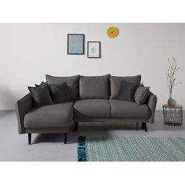 Ecksofa Home Affaire "Asra L-Form, B: 240 cm", schwarz (anthrazit, schwarz), B:240cm H:95cm T:170cm, 100% Polyester, Sofas, Ecksofa, Bettfunktion, Bettkasten, Taschen & 3 Zierkissen, Federkern