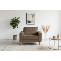 Loveseat Home Affaire "Pinto Skandi 105 cm, Chenille, Struktur", braun, B:108cm H:89cm T:97cm, 100% Polyester, Sessel, mit Keder, Massivholzf&uuml;&szlig;e Eiche ger&auml;uchert