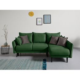 Ecksofa Home Affaire "Asra L-Form, B: 240 cm", gr&uuml;n (flaschengr&uuml;n, olivegr&uuml;n), B:240cm H:95cm T:170cm, 100% Polyester, Sofas, Ecksofa, Bettfunktion, Bettkasten, Taschen & 3 Zierkissen, Federkern