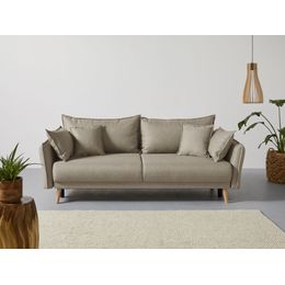 Schlafsofa Home Affaire "Granbo, B: 228 cm, Liegel. 145x192 cm", beige, B:228cm H:95cm T:104cm, 100% Polyester, Sofas, Schlafsofa, Bettfunktion, Bettkasten, Taschen & 4 Zierkissen, Federkern