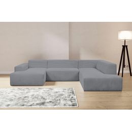 Wohnlandschaft WERK2 "Zeus-U, 330 cm breit, viel Platz, modern und zeitlos", grau, B:330cm H:70cm T:263cm, 90% Polyester, 10% Nylon, Sofas, Wohnlandschaft, Curvy Trend mit urbaner Optik auch in weichem Cord, U-Form