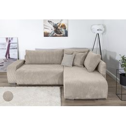 Ecksofa Collection AB "Poppy L-Form, B: 227 cm", taupe, B:227cm H:41cm T:169cm, 100%Polyester, Sofas, Ecksofa, Bettfunktion, Bettkasten & 1 Zierkissen