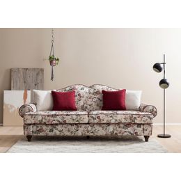 3,5-Sitzer Home Affaire "Lucienne", bunt (amber paradise), B:228cm H:96cm T:90cm, 100% PES, Sofas, mit 4 Zierkissen, mit gedrechselten F&uuml;&szlig;en aus Holz