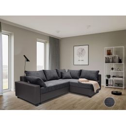 Ecksofa Collection AB "Parma L-Form, B: 224 cm", grau (anthrazit), B:224cm H:42cm T:161cm, 100%Polyester, Sofas, Ecksofa, Bettfunktion, Bettkasten & 2 Zierkissen, Federkern