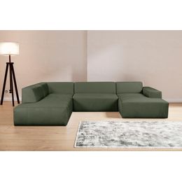Wohnlandschaft WERK2 "Zeus-U, 330 cm breit, viel Platz, modern und zeitlos", gr&uuml;n, B:330cm H:70cm T:263cm, 100% PES, Sofas, Wohnlandschaft, Curvy Trend mit urbaner Optik auch in weichem Cord, U-Form
