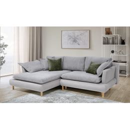 Ecksofa Collection AB "Mandela L-Form, B: 264 cm", grau (hellgrau), B:264cm H:94cm T:184cm, 100% Polyester, Sofas, Ecksofa, Bettfunktion, Bettkasten & 5 Zierkissen, Federkern