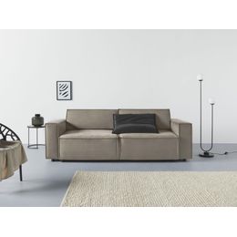Schlafsofa Home Affaire "Marva, B: 245 cm, Liegel. 152x190 cm", grau (taupe, beige), B:245cm H:90cm T:102cm, 100% Polyester, Sofas, Schlafsofa, Bettfunktion, Bettkasten & 1 Zierkissen, Federkern