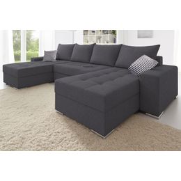 Wohnlandschaft Collection AB "Josy XL U-Form, Breite: 313 cm", grau (anthrazit), B:313cm H:84cm T:161cm, 100% Polyester, Sofas, Wohnlandschaft, Bettfunktion, Bettkasten & 2 Zierkissen, Federkern, Topseller