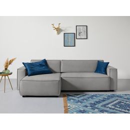 Ecksofa Home Affaire "Marva L-Form, B: 282 cm", blau (grau, marineblau), B:282cm H:90cm T:153cm, 100% Polyester, Sofas, Ecksofa, Bettfunktion, Bettkasten & 2 Zierkissen, Federkern