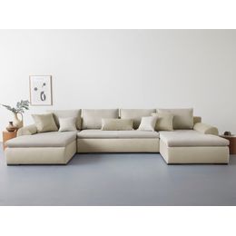 Wohnlandschaft Home Affaire "Win U-Form, B: 366 cm - OTTO. Verl&auml;ssliche Qualit&auml;t.", beige, B:366cm H:85cm T:176cm, 100% Polyester, Sofas, Wohnlandschaft, Bettfunktion, Bettkasten & 5 Zierkissen, Topseller