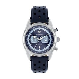 Chronograph Emporio Armani, blau, silberfarben, Armbanduhren, Damen, Chronograph, Quarzuhr, Armbanduhr, Herrenuhr, Lederarmband, analog, Tag