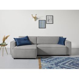 Ecksofa Home Affaire "Marva L-Form, B: 282 cm", grau (grau, schwarz), B:282cm H:90cm T:153cm, 100% Polyester, Sofas, Ecksofa, Bettfunktion, Bettkasten & 2 Zierkissen, Federkern