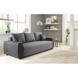 Schlafsofa Home Affaire "Bella, B: 241 cm, Liegefl. 142x194 cm", grau (dunkelgrau), B:241cm H:90cm T:94cm, Struktur fein/Luxus-Microfaser Vintageoptik (Armlehne) (100%Polyester);Microfaser PRIMABELLE/Luxus-MicrofaserVintageoptik (Armlehne) (100%Polyester), Sofas, Schlafsofa, Bettfunktion, Bettkasten & 2 Zierkissen, Federkern