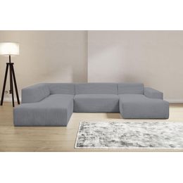 Wohnlandschaft WERK2 "Zeus-U, 330 cm breit, viel Platz, modern und zeitlos", grau, B:330cm H:70cm T:263cm, 90% Polyester, 10% Nylon, Sofas, Wohnlandschaft, Curvy Trend mit urbaner Optik auch in weichem Cord, U-Form