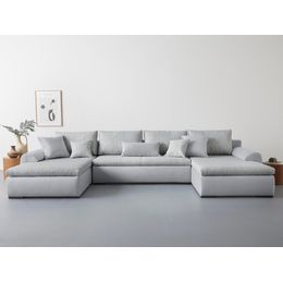 Wohnlandschaft Home Affaire "Win U-Form, B: 366 cm - OTTO. Verl&auml;ssliche Qualit&auml;t.", grau (silbergrau), B:366cm H:85cm T:176cm, 100% Polyester, Sofas, Wohnlandschaft, Bettfunktion, Bettkasten & 5 Zierkissen