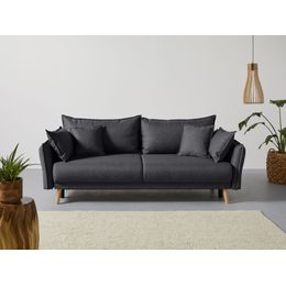 Schlafsofa Home Affaire "Granbo, B: 228 cm, Liegel. 145x192 cm", grau (anthrazit), B:228cm H:95cm T:104cm, 100% Polyester, Sofas, Schlafsofa, Bettfunktion, Bettkasten, Taschen & 4 Zierkissen, Federkern