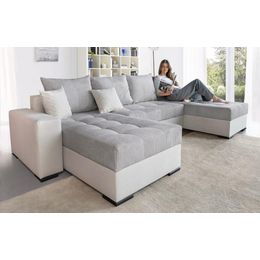 Wohnlandschaft Collection AB "Josy XL U-Form, B: 313 cm in Cord, Cord-Mix", grau (hellgrau, grau), B:313cm H:84cm T:161cm, 100% Polyester, Sofas, Wohnlandschaft, Bettfunktion, Bettkasten & 2 Zierkissen, Federkern