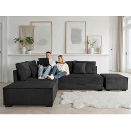 Ecksofa Home Affaire "Night & Day L-Form, B: 316 cm mit Dauer-Schlaffunktion 180x200 cm", anthrazit, B:316cm T:215cm, 100% Polyester, Sofas, Ecksofa, Set: Sofa & Hocker, Bettfunktion, Bettkasten & Kissen, Boxspringbett