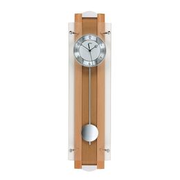 Funk-Pendelwanduhr AMS "F5259/18", silber (buchefarben, silberfarben), Wanduhren, B/H/L: 10cm x 66cm x 17cm, Quarzuhr, Holz-/Glasgeh&auml;use, Buche, Esszimmer, Wohnzimmer