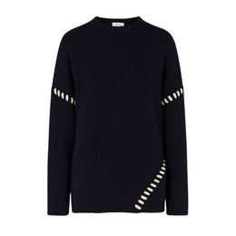 Strickpullover NORR "NORR sweater Strings", Damen, Gr. 34, schwarz (navy string), Obermaterial: 60% Baumwolle, 40% Polyacryl, Pullover Strickpullover