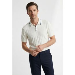 Kurzarmshirt OLYMP, Herren, Gr. M, off, Strick, Obermaterial: 54% Baumwolle, 46% Polyester, unifarben mit Farbeins&auml;tzen, regular fit h&uuml;ftbedeckend, Rundhals, Rippb&uuml;ndchen, Shirts, mit Flecht-Muster und Polokragen, Strick