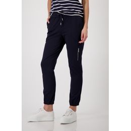 Jogger Pants monari "Hose Jill Basic", Damen, Gr. 34, N-Gr, marine, Web, Obermaterial: 90% Polyester, 10% Elasthan, unifarben, regular fit lang, Hosen, Regular fit mit Rei&szlig;verschlusstasche