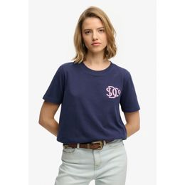 T-Shirt Superdry "SD&CO NEON RELAXED TEE", Damen, Gr. M, eclipse navy, Single Jersey, Obermaterial: 100% Baumwolle, bedruckt, relaxed fit normal, Rundhals, Shirts T-Shirt