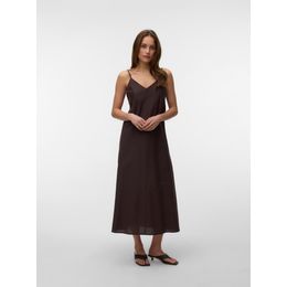 V&eacute;ro Moda Tr&auml;gerkleid VERO MODA "VMSELMA 7/8 SINGLET DRESS NOOS", Damen, Gr. S, N-Gr, chocolate torte, Web, Obermaterial: 85% Baumwolle, 15% Leinen, unifarben, lang, V-Ausschnitt, Kleider Tr&auml;gerkleid, Baumwollmischung, mit Leinen, verstellbare Spaghettitr&auml;ger
