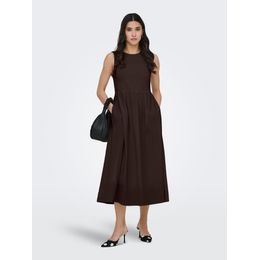 Jacqueline de Yong Midikleid JDY "JDYDIEGO S/L SMOCK MIDI DRESS WVN NOOS", Damen, Gr. L, N-Gr, chocolate torte, Web, Obermaterial: 100% Baumwolle, unifarben, Midi, Rundhals, Kleider Midikleid