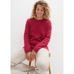 Strickpullover bonprix "Milano Rib Pullover mit Rundhals", Damen, Gr. 36/38 (S), rosa (beerenpink), Rippstrick, Obermaterial: 50% Baumwolle, 50% Polyacryl, unifarben, bequem h&uuml;ftbedeckend, Rundhals, Strickb&uuml;ndchen, Pullover Strickpullover, aus Milano-Strick mit hohem Baumwollanteil, mit Rundhalsausschnitt