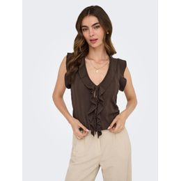 Stricktop Only "ONLNELLY SL V-NECK STRING CARDI KNT NOOS", Damen, Gr. L, chocolate martini, Strick, Obermaterial: 80% Viskose, 20% Nylon, unifarben, taillenbedeckt, V-Ausschnitt, Tops Stricktop, Viskosemischung, V-Ausschnitt