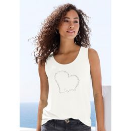Tr&auml;gertop Lascana "mit Lascana Herz Print", Damen, Gr. 44/46, beige (creme), Single Jersey, Obermaterial: 95% Viskose (LENZING&trade; ECOVERO&trade;), 5% Elasthan, bedruckt, figurumspielend, tiefer Rundhals, Tops Tr&auml;gertop, aus weichem Viskose-Stretch