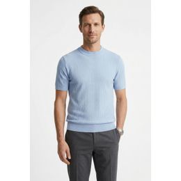 Kurzarmpullover BOSS "Nilton", Damen, Gr. L, light, pastel blau450, Strick, Obermaterial: 100% Baumwolle, gestreift, regular fit normal, Rundhals, Rippstrickb&uuml;ndchen, Pullover, Premium Menswear Business-Casual-Look, Strukturstrick-Material