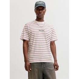 Jack & Jones T-Shirt JACK & JONES "JORNORREBRO STRIPE TEE SS CN LN", Damen, Gr. L, cabernet, Jersey, Obermaterial: 100% Baumwolle, gestreift, relaxed fit normal, Rundhals, Shirts T-Shirt, Baumwolle, relaxed fit