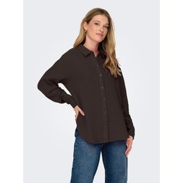 Jacqueline de Yong Hemdbluse JDY "JDYTHEIS LIFE L/S LOOSE SHIRT WVN NOOS", Damen, Gr. L, chocolate torte, Web, Obermaterial: 100% Baumwolle, unifarben, regular fit h&uuml;ftbedeckend, Blusen Hemdbluse, Baumwolle, regular fit