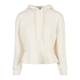 Kapuzenpullover Urban Classics "Urban Classics Damen Ladies Organic Volants Hoody", Damen, Gr. L, sandwei&szlig;, 100% Baumwolle, unifarben, loose fit, ohne Ausschnitt, Pullover Kapuzenpullover