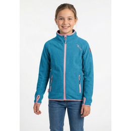 Fleecejacke Trollkids "GIRLS SANDEFJORD JACKET", M&auml;dchen, Gr. 116, harbor blau, peony rose, Obermaterial: 100% Polyester, Jacken Fleecejacke, &Uuml;bergangsjacke