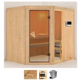 Sauna Karibu "Frigga 2", beige (naturbelassen), Bio-Kombiofen, externe Steuerung, 9 kW, Saunen, Ofen 9 kW Bio externe Strg easy