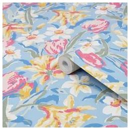 Vliestapete Laura Ashley "Tulips China Blue", blau, B:0,52m L:10m, Vlies, Tapeten, 10mx52cm