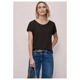 T-Shirt Street One, Damen, Gr. 40, espresso braun, Stoff, 80% Polyester, 20% Viskose, unifarben, normal normal, V-Ausschnitt, abgesteppt, Shirts T-Shirt, Jersey