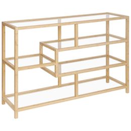 Xora Regal, Natur, Glas, Bambus, 5 F&auml;cher, 114x79x34 cm, Wohnzimmer, Regale, B&uuml;cherregale