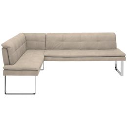 Novel Eckbank, Chrom, Sand, Metall, Textil, Uni, 3-4-Sitzer, L-Form, 213x154 cm, Fu&szlig;auswahl, Lederauswahl, Stoffauswahl, Esszimmer, B&auml;nke, Eckb&auml;nke