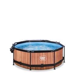 EXIT Wood Pool &oslash;244x76cm mit Filterpumpe und Abdeckung - braun