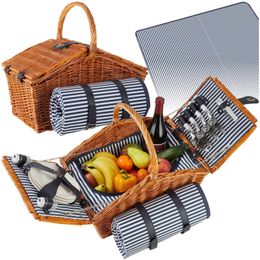 TecTake&reg; Picknickkorb, f&uuml;r 4 Personen, mit Picknickdecke, geflochtene Weide, mit Drehverschluss und Tragegriff, inkl. 20-teiliges Geschirrset, Kellnermesser und Gew&uuml;rzstreuer