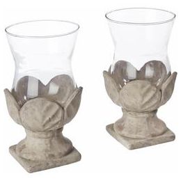 Windlicht Home Affaire "Antik-Windlicht", grau, B:12cm H:20cm T:12cm, Glas, Keramik, Kerzenhalter, Windlicht