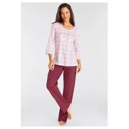 Pyjama Vivance DREAMS, Damen, Gr. 40/42, bunt (pink, rot, gestreift), Single Jersey, Obermaterial: 100% Baumwolle, gestreift, bequem lang, Rundhals, eingesetzt abgesteppt, Homewear-Sets Pyjama, mit gestreiftem Oberteil